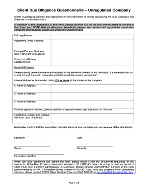 Fillable Online Client Due Diligence Questionnaire - Company Fax Email ...