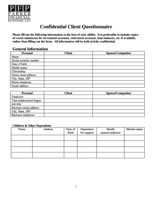 Fillable Online Confidential Client Questionnaire - parkerfinplancom ...