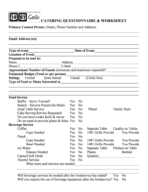 Fillable Online CATERING QUESTIONNAIREdoc Fax Email Print - pdfFiller