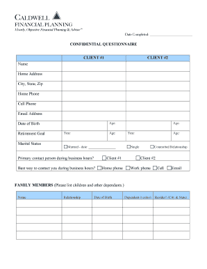 Fillable Online CONFIDENTIAL QUESTIONNAIRE CLIENT 1 CLIENT 2 Fax Email ...
