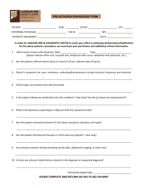 Fillable Online Pre-Authorization Request Form Online Fax Email Print ...