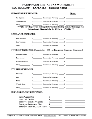 Fillable Online taxquest FARM/ FARM RENTAL TAX WORKSHEET Fax Email ...
