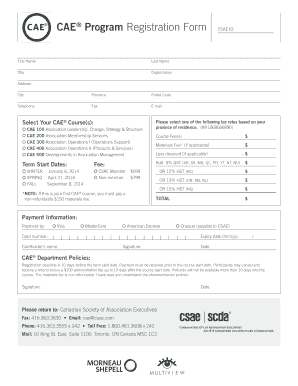 Fillable Online CAE Program Registration Form CSAE ID Fax Email Print ...