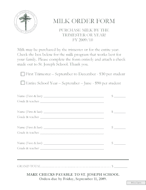 Fillable Online sjsissaquah 09-10 T1 Milk Order Form - St Joseph School ...