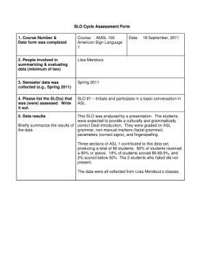 Fillable Online SLO Cycle Assessment Form - Imperial Valley College Fax ...