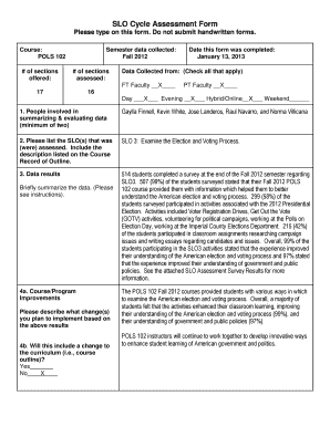 Fillable Online SLO Cycle Assessment Form Please type on this form Do ...