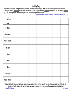 Fillable Online Activity Diary Fax Email Print - pdfFiller