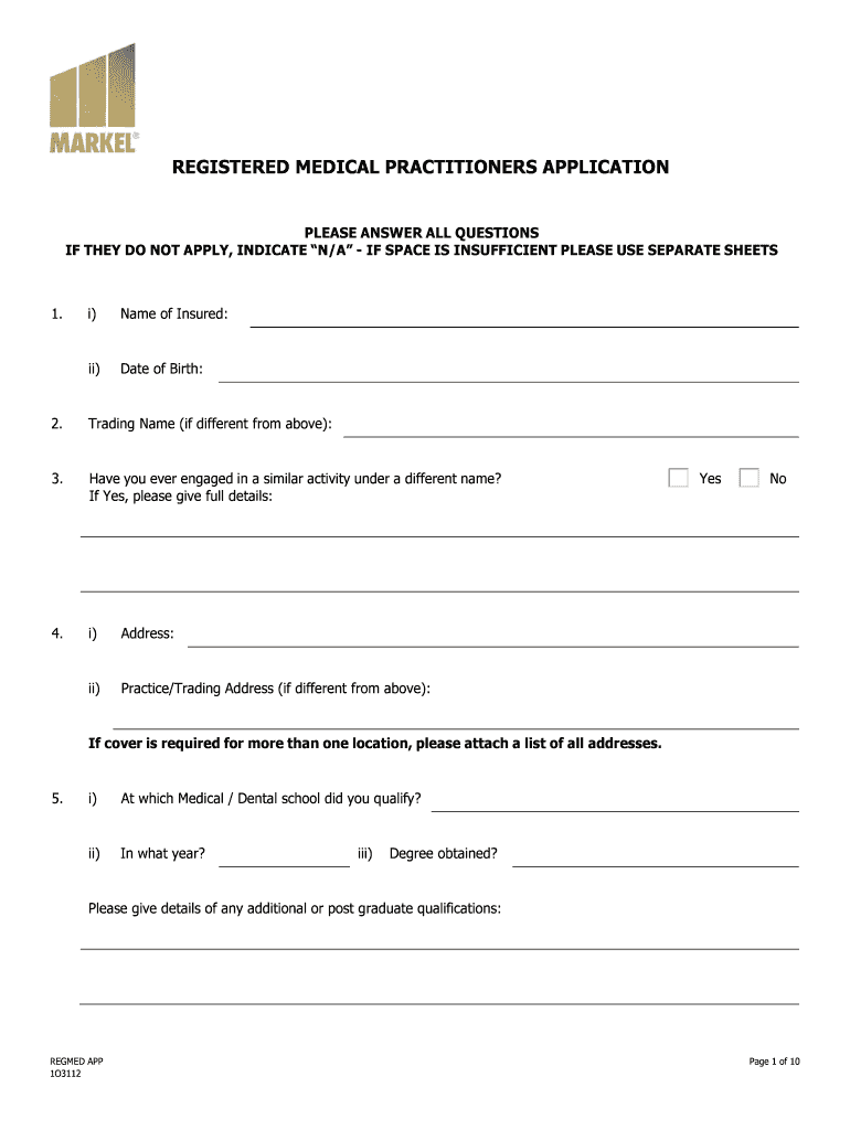 Fillable Online REGISTERED MEDICAL PRACTITIONERS APPLICATION Fax Email ...