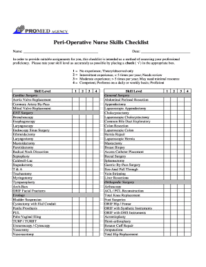 Fillable Online Peri-Operative Nurse Skills Checklist - temp-agencycom ...
