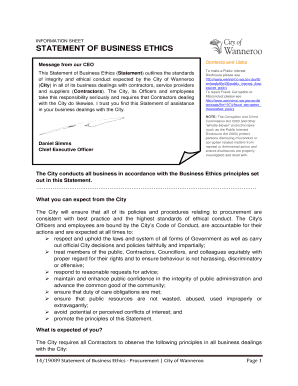 Fillable Online This Statement of Business Ethics (Statement) outlines ...