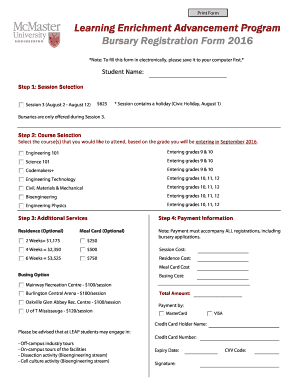 Fillable Online 2016 Registration bFormb - LEAP - McMaster University ...