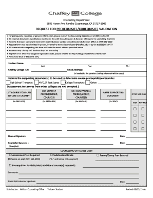 Fillable Online chaffey PreCoRequisite Validation Form - bChaffeyb ...