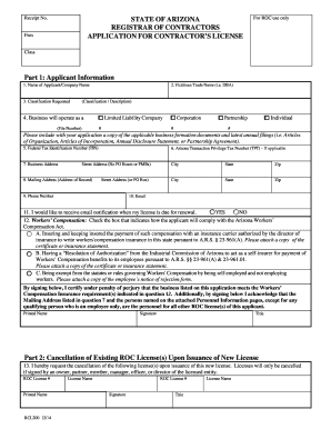 Fillable Online Receipt No For ROC use only STATE OF ARIZONA REGISTRAR ...