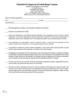 Fillable Online ksrevenue BI-7 Checklist for Approval of Initial Bingo ...