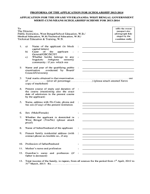 Fillable Online PROFORMA OF THE APPLICATION FOR SCHOLARSHIP 2013-2014 ...