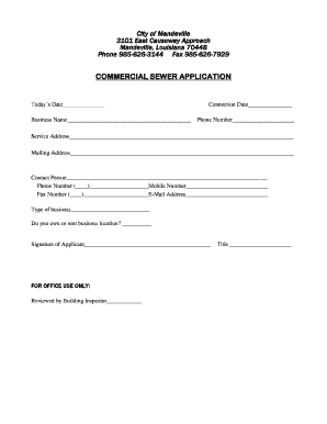 Fillable Online COMMERCIAL SEWER APPLICATION - Mandeville Fax Email ...