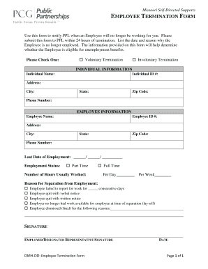 Fillable Online Employee btermination formb - PCG Public Partnerships ...