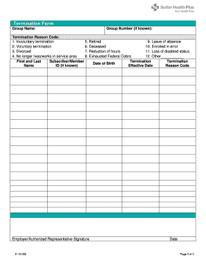 Fillable Online BTermination Formb Sutter Health Plus Fax Email Print ...