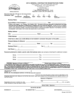 Fillable Online 2014 GENERAL CONTRACTOR bREGISTRATIONb FORM Fax Email ...