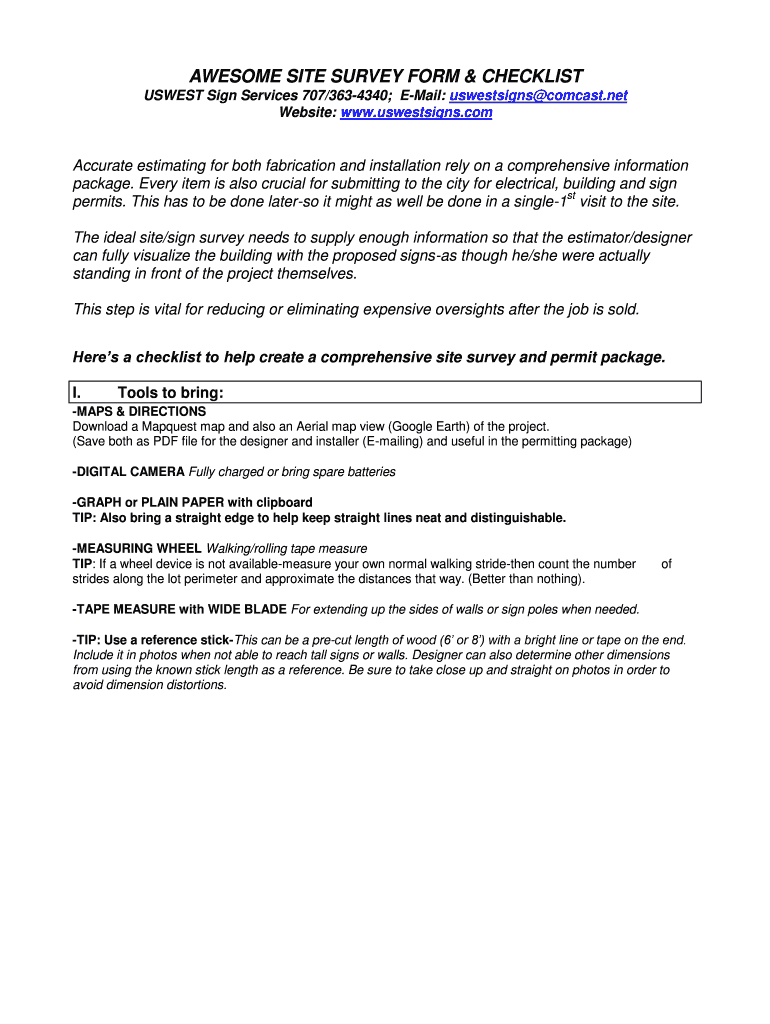 Fillable Online AWESOME SITE SURVEY FORM CHECKLIST Fax Email Print ...