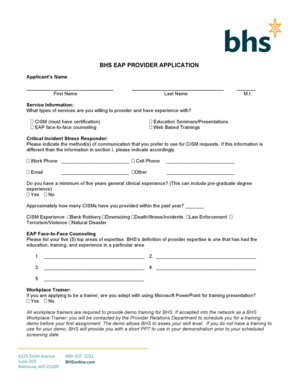 Fillable Online BHS EAP Provider Application Fax Email Print - pdfFiller