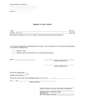 Fillable Online ravalli Beneficiary Deed Form - Ravalli County MT Fax Email Print - pdfFiller