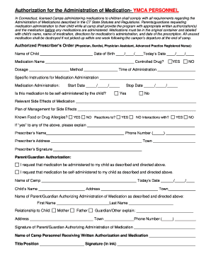 Fillable Online greenwichymca Authorization for the Administration of ...