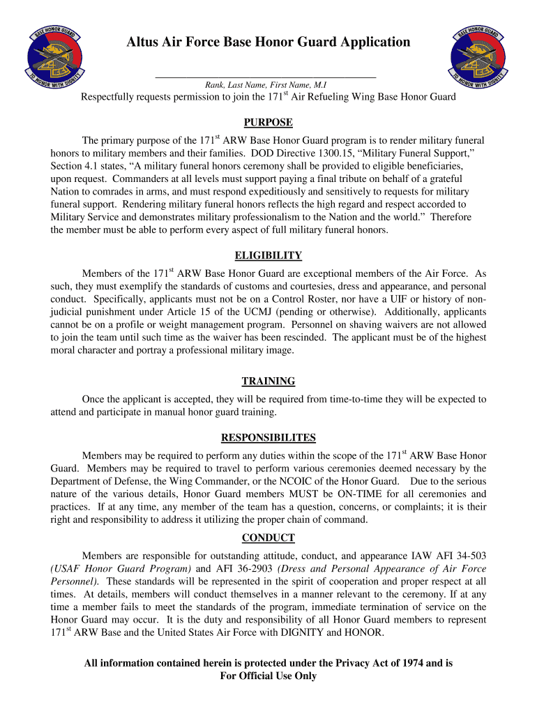 Fillable Online EAFB Honor Guard Application Fax Email Print - pdfFiller