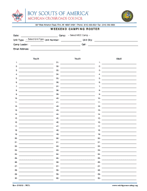 Fillable Online Weekend Camping Unit Roster MCC - Michigan Crossroads ...