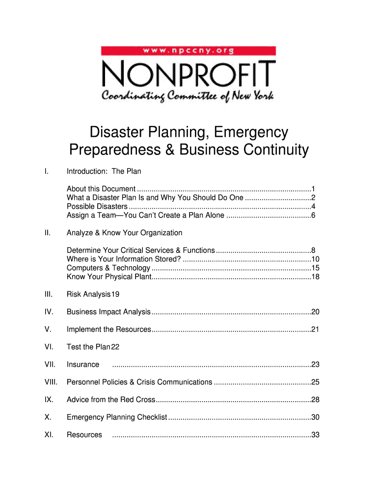 Fillable Online uscj Disaster Planning Emergency Preparedness Business ...