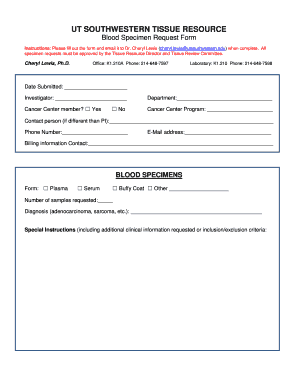 Fillable Online utsouthwestern Blood Specimen Request bFormb ...