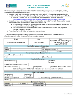 Fillable Online Maine CDC WIC Nutrition Program UPC Product Submission ...