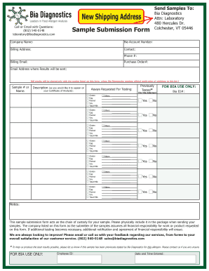 Fillable Online 802 540-0148 Sample Submission Form - Bia Diagnostics ...