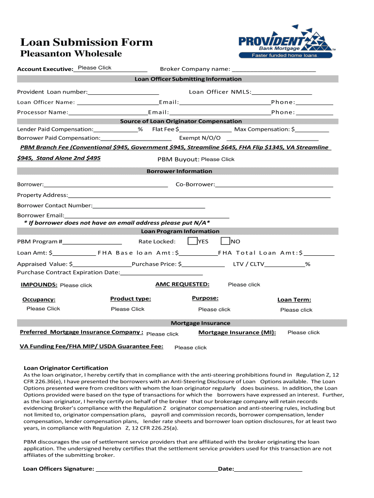 Fillable Online Loan Submission Form with Checklist page 1 12012014.pdf Fax Email Print - pdfFiller
