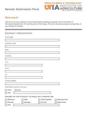 Fillable Online Sample Submission Form Welcome Contact Information Fax ...