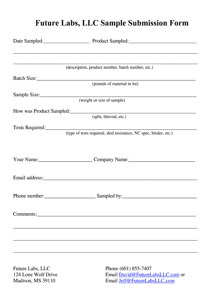 Fillable Online Future Labs LLC Sample Submission Form Fax Email Print - pdfFiller