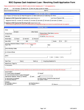 Fillable Online BOC Express Cash Instalment Loan Revolving Credit ...