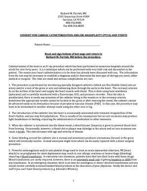 Fillable Online CONSENT FOR CARDIAC CATHETERIZATION ANDOR ANGIOPLASTY ...
