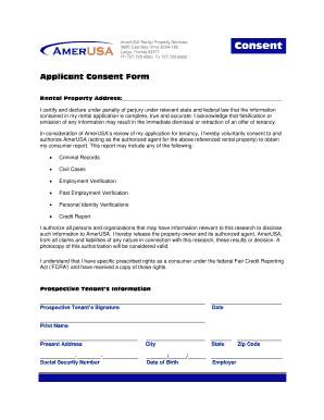 Fillable Online Applicant Consent Form - cottagepropertiesllccom Fax ...