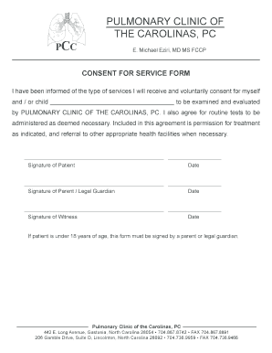 Fillable Online CONSENT FOR SERVICE FORM - The Pulmonary Clinic of the ...