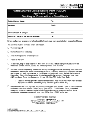 Fillable Online kingcounty Hazard Analysis Critical Control Point HACCP ...