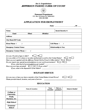 Fillable Online jpclerkofcourt APPLICATION FOR EMPLOYMENT ...