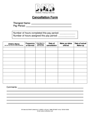 Fillable Online Cancellation Form - Bata Inc Fax Email Print - pdfFiller
