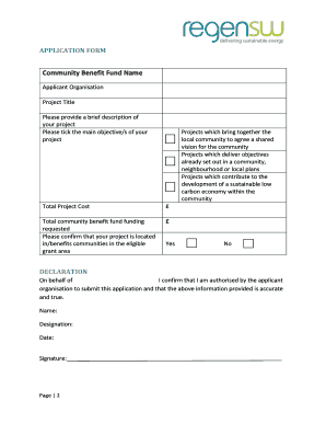 Fillable Online regensw co Community Benefit Fund Application Form ...