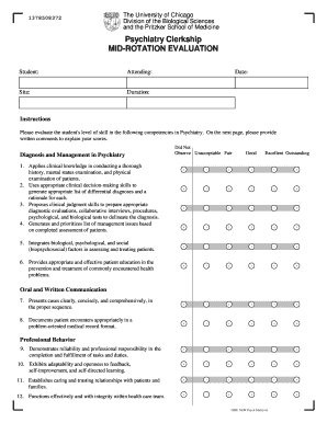 Fillable Online pritzker uchicago Psychiatry Clerkship MID-ROTATION ...