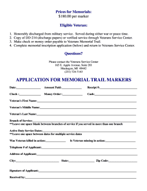 Fillable Online Memorial Trail Marker Order Form Fax Email Print ...