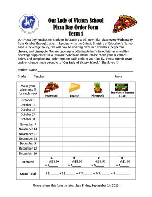 Fillable Online Our Lady of Victory School Pizza Day Order Form Term 1 ...