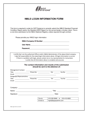 Fillable Online NMLS LOGIN INFORMATION FORM - qcp systems Fax Email ...