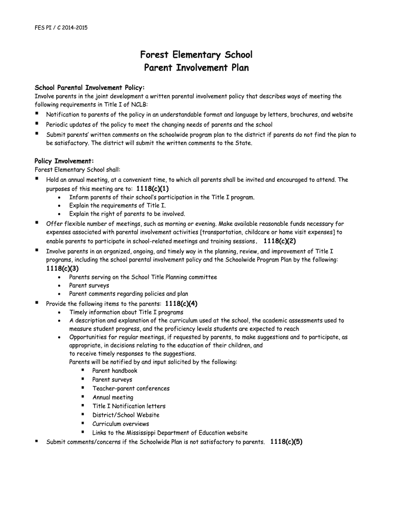 Fillable Online forest k12 ms Forest Elementary School Parent ...