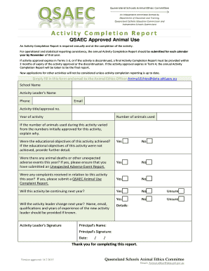 Fillable Online education qld gov Activity completion report ...